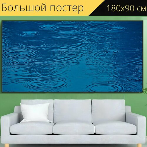 Большой постер "Дождь, погода, бассейн" 180 x 90 см. для интерьера