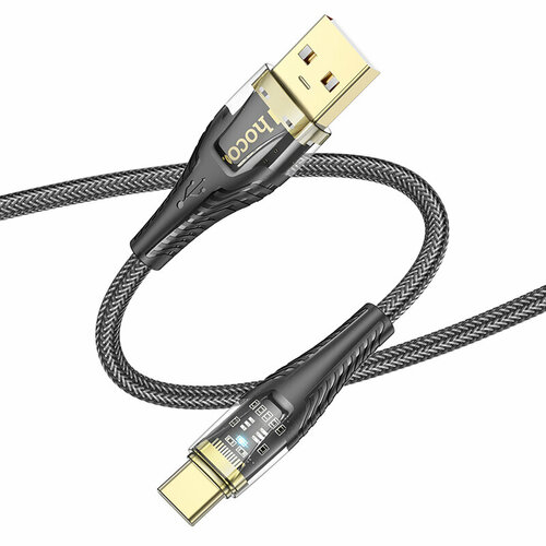 USB Кабель Type-C, HOCO, U121, 1.2м, прозрачный черный