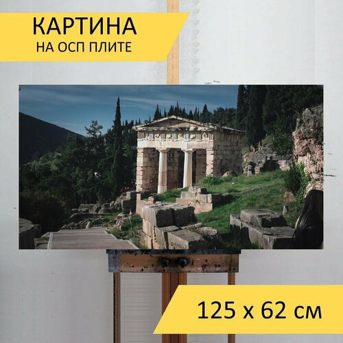 Картина на ОСП 125х62 см. "Греция, архитектуры, санторини" горизонтальная, для интерьера, с креплениями