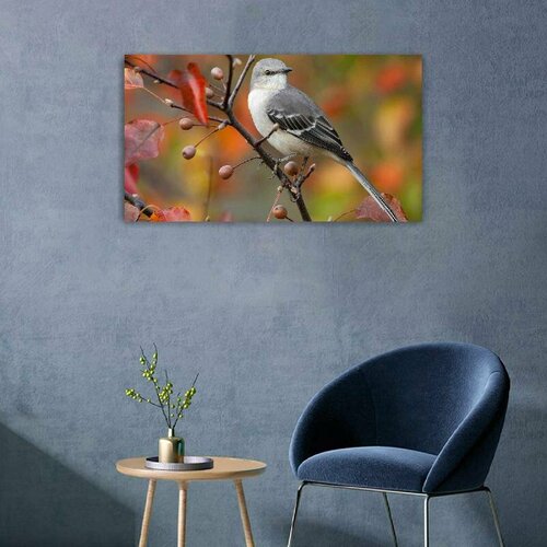 Картина на холсте 60x110 LinxOne "Птица хвост листья осень ветка" интерьерная для дома / на стену / на кухню / с подрамником
