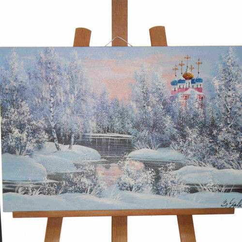 Картина маслом на холсте ручной работы "Зимний пейзаж" 40х60 см