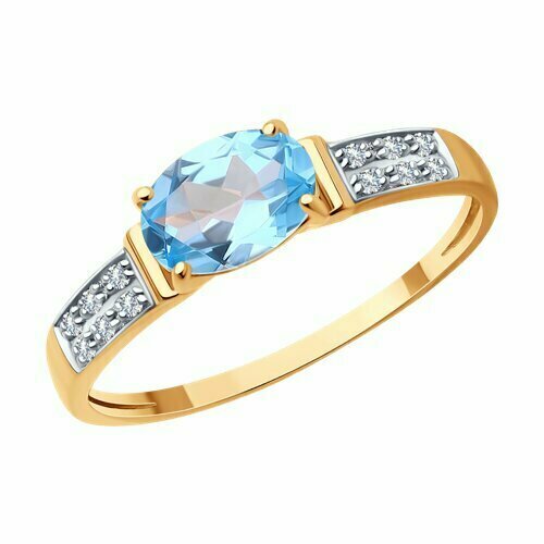 Кольцо Diamant online, золото, 585 проба, топаз, бриллиант, размер 16.5