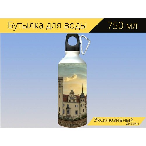Бутылка фляга для воды "Замок, boitzen замок, уккермарк" 750 мл. с карабином и принтом