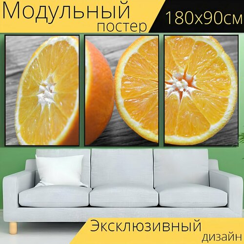 Модульный постер "Фрукты, апельсин, оранжевый" 180 x 90 см. для интерьера