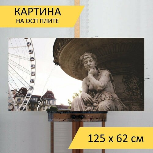 Картина на ОСП 125х62 см. "Будапешт, фонтан, скульптура" горизонтальная, для интерьера, с креплениями
