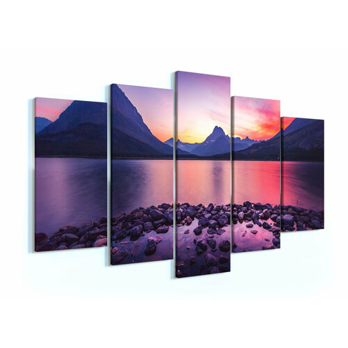 Модульная картина «Фиолетовые горы» 140х80 / Картина для интерьера / Модульная картина / Модульная картина на стену / Интерьерные картины