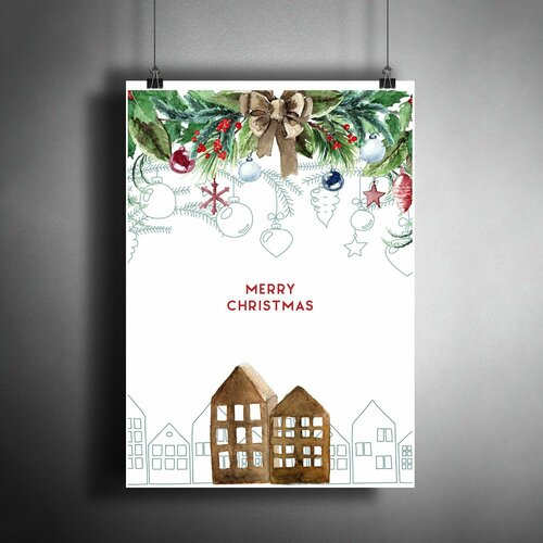 Постер плакат "Счастливого рождества" / Декор для дома, офиса, комнаты, квартиры, детской A3 (297 x 420 мм)