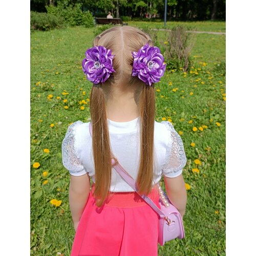 Бант для волос "Фиолетовый цветок" на заколке-крокодил 2 шт.