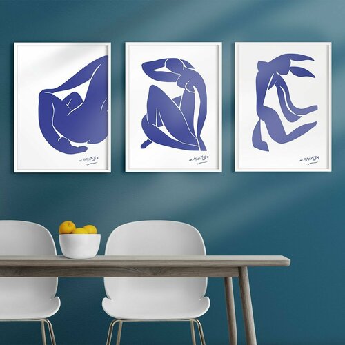 Плакат Постер 3 шт 30х40 без рамки "Голубая женщина Матисс" набор картин для интерьера
