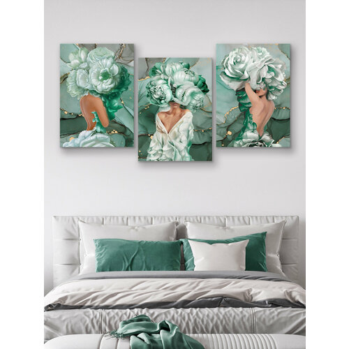 Комплект из 3-х картин на холсте Девушки в пионах 50х70 см. Topposters