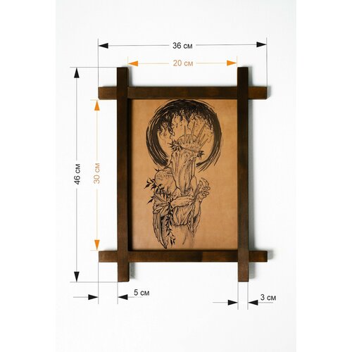 Картина Ангел смерти, гравировка на натуральной коже, интерьерная для украшения и декора на стену в деревянной раме, подарок, BoomGift