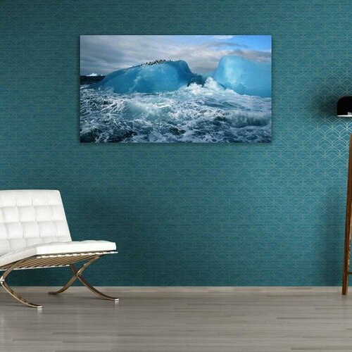 Картина на холсте 60x110 LinxOne "Океан ледник пингвины антарктида" интерьерная для дома / на стену / на кухню / с подрамником