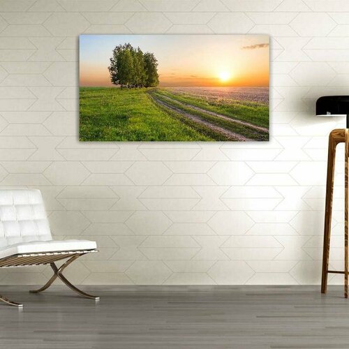 Картина на холсте 60x110 LinxOne "Деревья закат поле" интерьерная для дома / на стену / на кухню / с подрамником