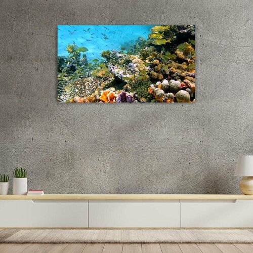 Картина на холсте 60x110 LinxOne "Подводный мир Кораллы Камни" интерьерная для дома / на стену / на кухню / с подрамником
