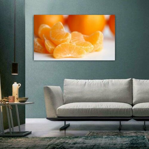 Картина на холсте 60x110 LinxOne "Мандарин фрукт макро" интерьерная для дома / на стену / на кухню / с подрамником