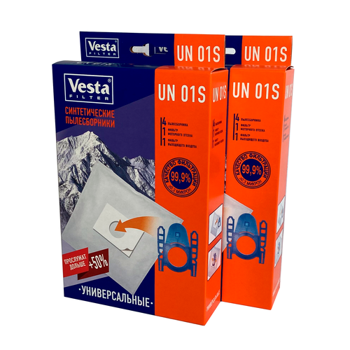 Пылесборники 2 упак (всего 8 шт и 4 фильтра) синтетические Vesta filter UN01S