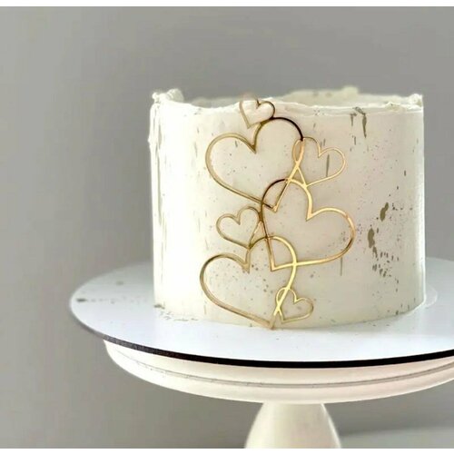 Украшение/топпер для торта/ выпечки/ "Сердечки" на свадьбу, День Святого Валентина/Золотого цвета