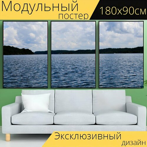 Модульный постер "Вода, река, лес" 180 x 90 см. для интерьера