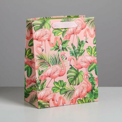 Пакет ламинированный вертикальный «Тропики и фламинго», MS 18 × 23 × 10 см (комплект из 14 шт)