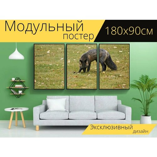 Модульный постер "Лиса, животное, млекопитающее" 180 x 90 см. для интерьера