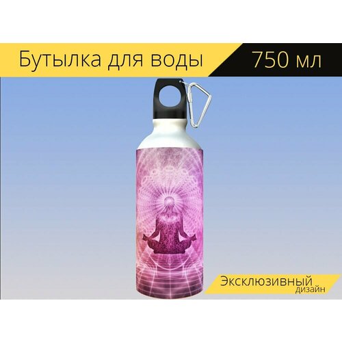Бутылка фляга для воды "Медитация, духовный, йога" 750 мл. с карабином и принтом