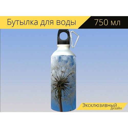 Бутылка фляга для воды "Одуванчик, небеса" 750 мл. с карабином и принтом