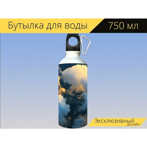 Бутылка фляга для воды "Облака, природа, облачно" 750 мл. с карабином и принтом