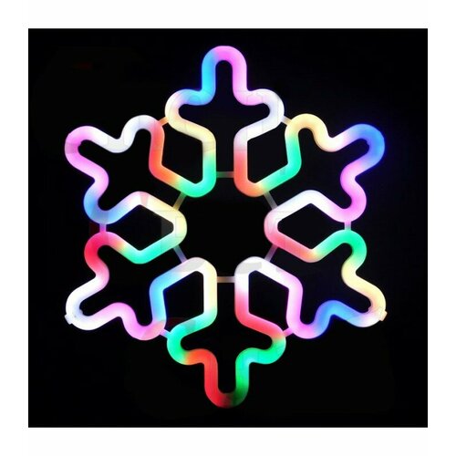 Светодиодная неоновая снежинка, цвет свечения RGB, Размер 30см. IP 65