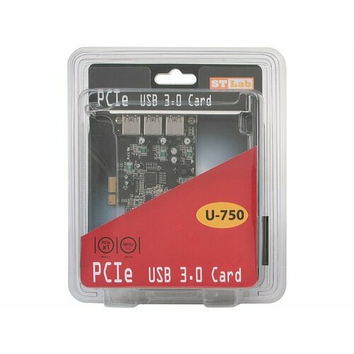 ST-Lab U750 RTL {Controller ST-Lab, PCI-E x1, U- 750, 3 ext (USB3.0) + 1 int (USB3.0), LP bracket, Ret}