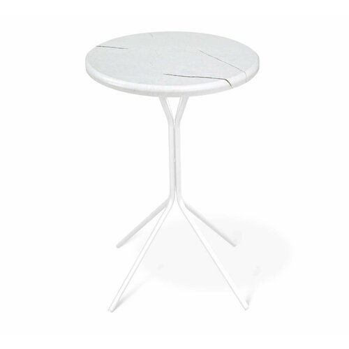 Журнальный столик, круглый D 42см, металл/мдф, кофейный столик в стиле лофт, белый мрамор