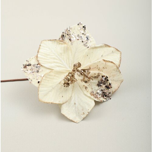 Цветок искусственный декоративный новогодний, d 22 см, цвет белый