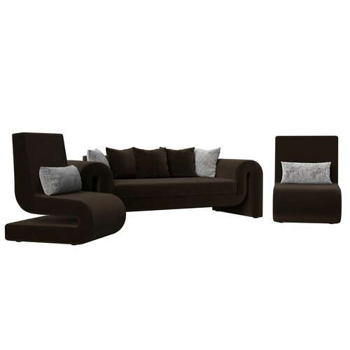 Набор Лига Диванов Волна-1 (диван, 2 кресла) Микровельвет Коричневый