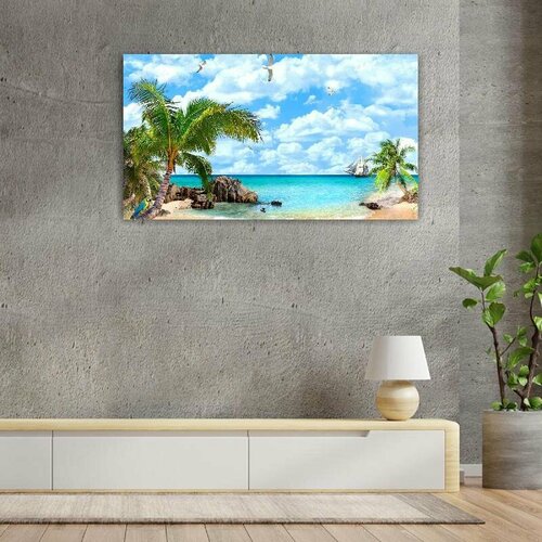 Картина на холсте 60x110 LinxOne "Море парусник корабль пляж" интерьерная для дома / на стену / на кухню / с подрамником