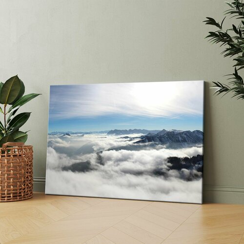 Картина на холсте (Горы Альпы высота над облаками) 60x80 см. Интерьерная, на стену.