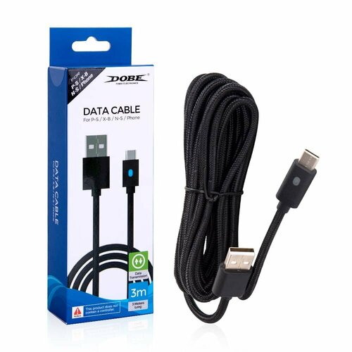 USB Type-C кабель DOBE с индикатором для зарядки геймпадов PS5, Xbox Series X/S и Nintendo Pro Controller, Charging Cable, 3 м (DOBE TY-0803B)