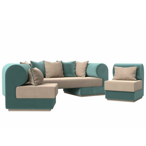 Набор Кипр-3 (диван, 2 кресла), Велюр бежевый и бирюзовый