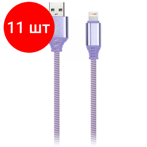 Комплект 11 шт, Кабель Smartbuy iK-512NS, USB(AM) - Lightning(M), для Apple, в оплетке, 2A output, 1м, фиолетовый