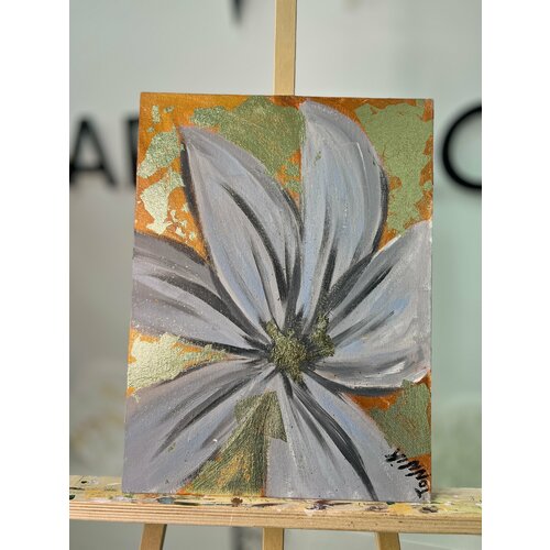 Акриловая живопись, картина ручной работы размером 40х30 "Цветок с поталью"