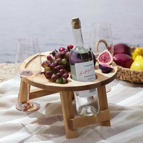 Подарки Складной столик для вина с менажницей из берёзы (держатель на 2 бокала)