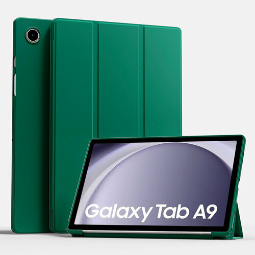 Чехол для планшета Samsung Galaxy Tab A9 (2023) 8.7 дюйма (SM-X110/X115), из мягкого силикона, трансформируется в подставку (темно-зеленый)