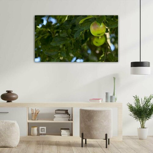 Картина на холсте 60x110 LinxOne "Природа Листья Фрукт Яблоки Ветки" интерьерная для дома / на стену / на кухню / с подрамником