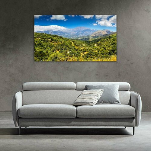 Картина на холсте 60x110 LinxOne "Греция горы остров Crete облака" интерьерная для дома / на стену / на кухню / с подрамником
