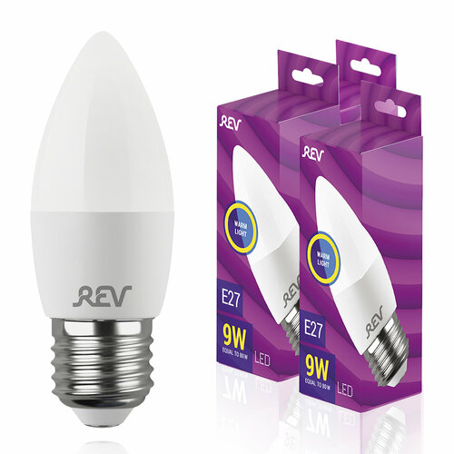Упаковка светодиодных ламп 3 шт REV 32412 6, 2700К, Е27, C37, 9Вт