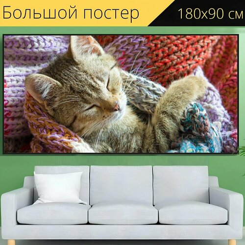 Большой постер "Котенок, кот, котик" 180 x 90 см. для интерьера
