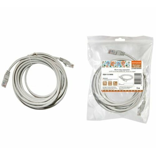 Патч-корд народный U/UTP Cat 5e 4PR 24AWG PVC, литой, серый (Артикул: 4100010218; Размер 15 м)