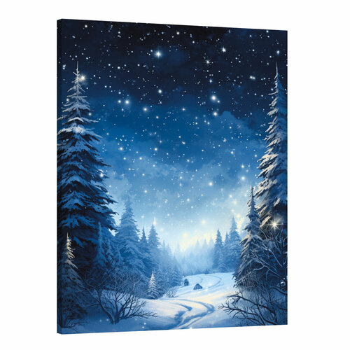 Интерьерная картина 50х70 "Рождество среди зимнего пейзажа"