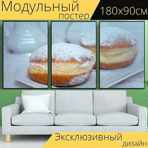 Модульный постер "Пончик, сладкое блюдо, десерт" 180 x 90 см. для интерьера