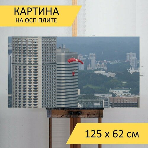 Картина на ОСП 125х62 см. "Храбрость, высота, небоскребы" горизонтальная, для интерьера, с креплениями