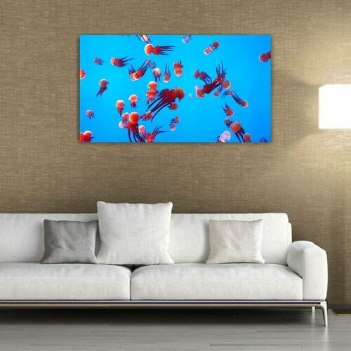 Картина на холсте 60x110 LinxOne "Животные Медузы Аквариум" интерьерная для дома / на стену / на кухню / с подрамником
