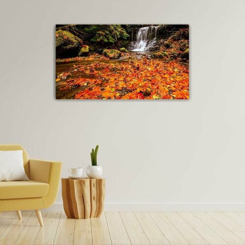 Картина на холсте 60x110 LinxOne "Природа осень листья камни" интерьерная для дома / на стену / на кухню / с подрамником